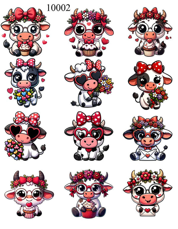 Cute Valentine Cow Set 2 - Ceramic Decals- Enamel Decal - Fusible Deca ...